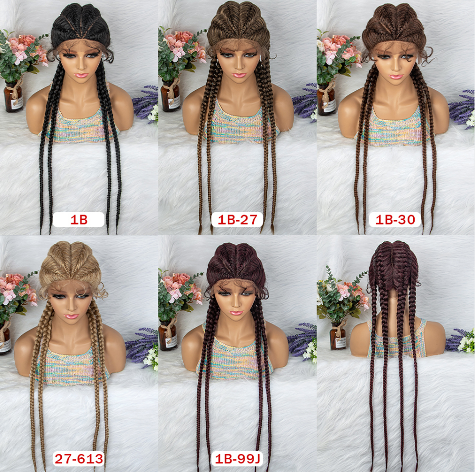 36inch Synthetic Black Long Braided Lace Front Wigs For African Americ ...