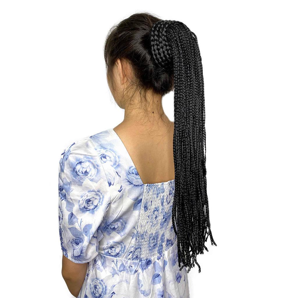 Micro Box Braided Ponytail Drawstring Hair Extension Black Ponytail ...