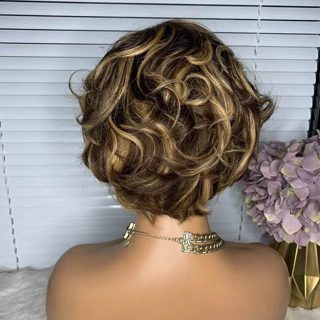 Short highlight Pixie Cut Wig Human Hair 13x3 lace Wig For Black Women ...