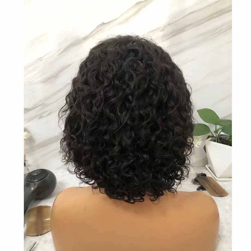 Water Wave Pixie Cut Wig Human Hair Lace Frontal Wig for African Ameri ...